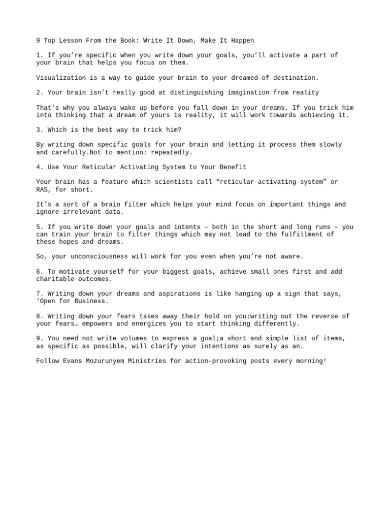 Key Lessons from "Write It Down" | PDF
