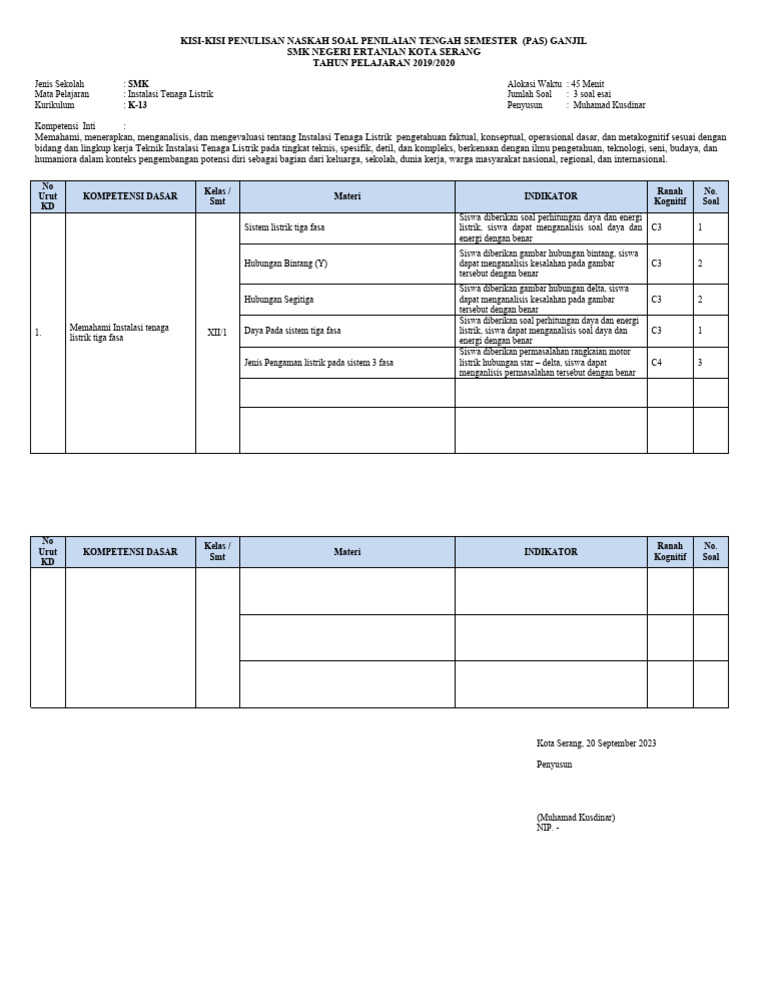 Kisi - Kisi Soal ITL XII Pts Ganjil 2023 | PDF