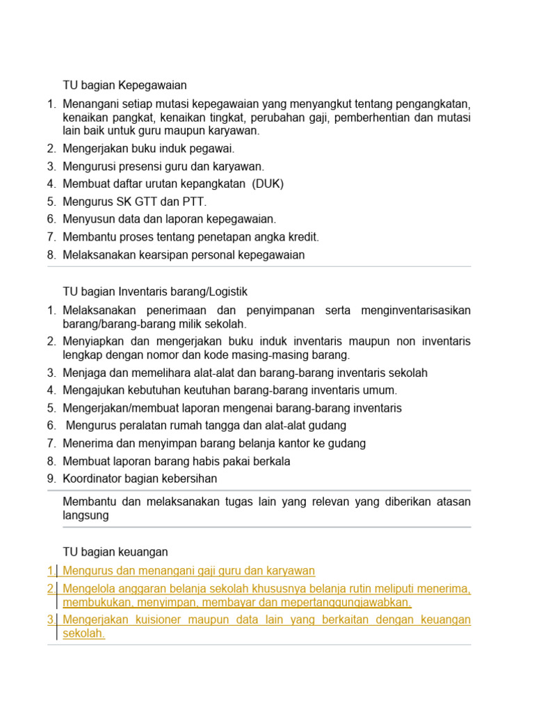 Uraian Tugas Tu Sekolah | PDF