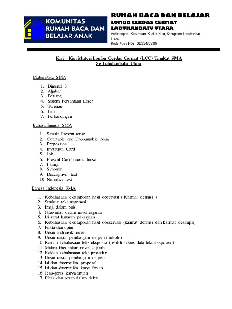 Lcc Kisi-kisi Sma | PDF