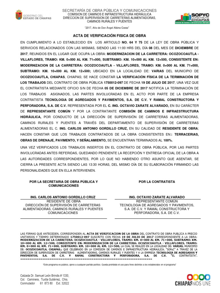 1 Acta de Verificacion de Obra Terminada 097 | PDF | Negocios