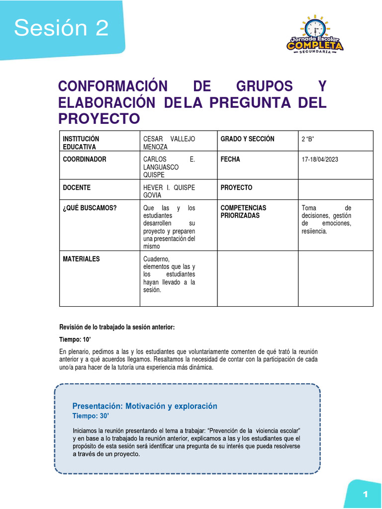 1°,2°PVE - S2-Conformación de Grupos y Elaboración de Preguntas | PDF