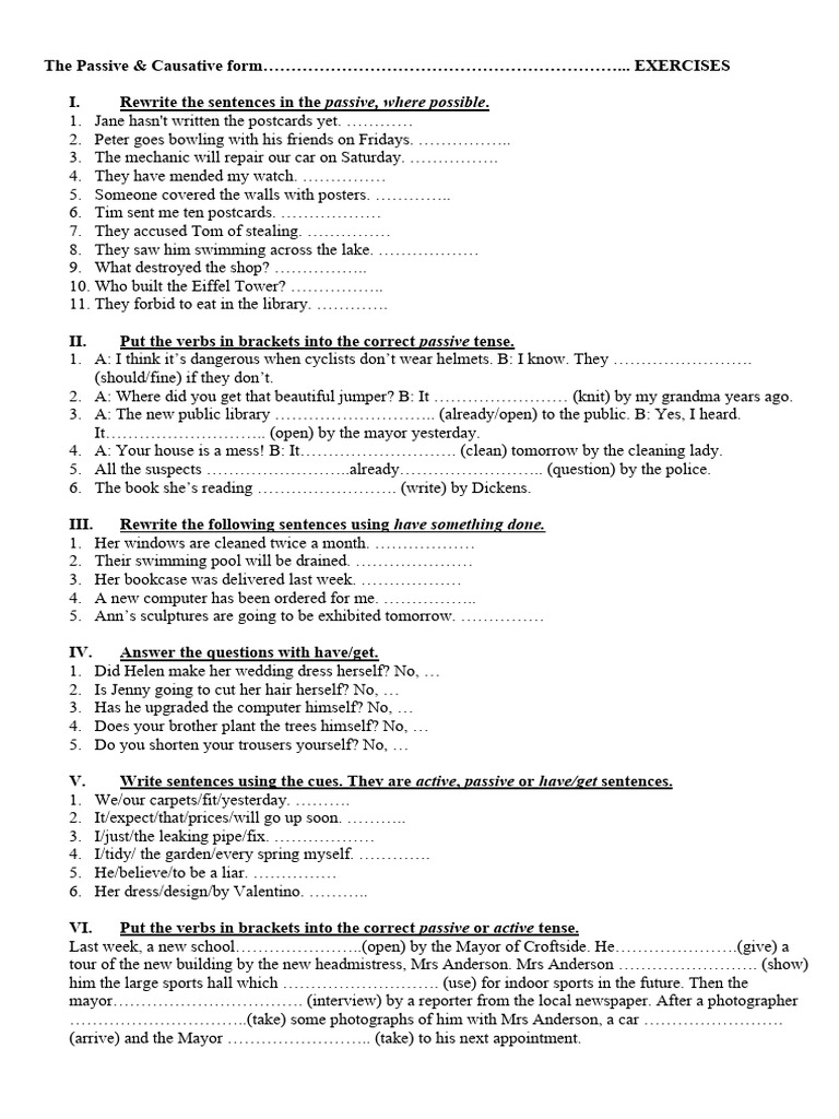 Passive Exercises Worksheet Intermediate | PDF