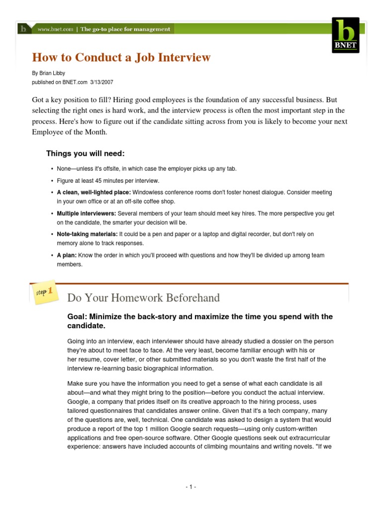How To Conduct A Job Interview: Do Your Homework Beforehand | PDF | Job ...