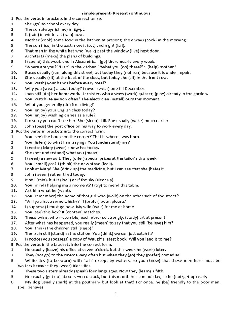 Simple Present and PR Continuous Tense Exercise Mixed | PDF