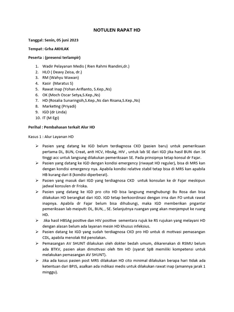 Notulen Rapat Alur Layanan HD 2023 | PDF