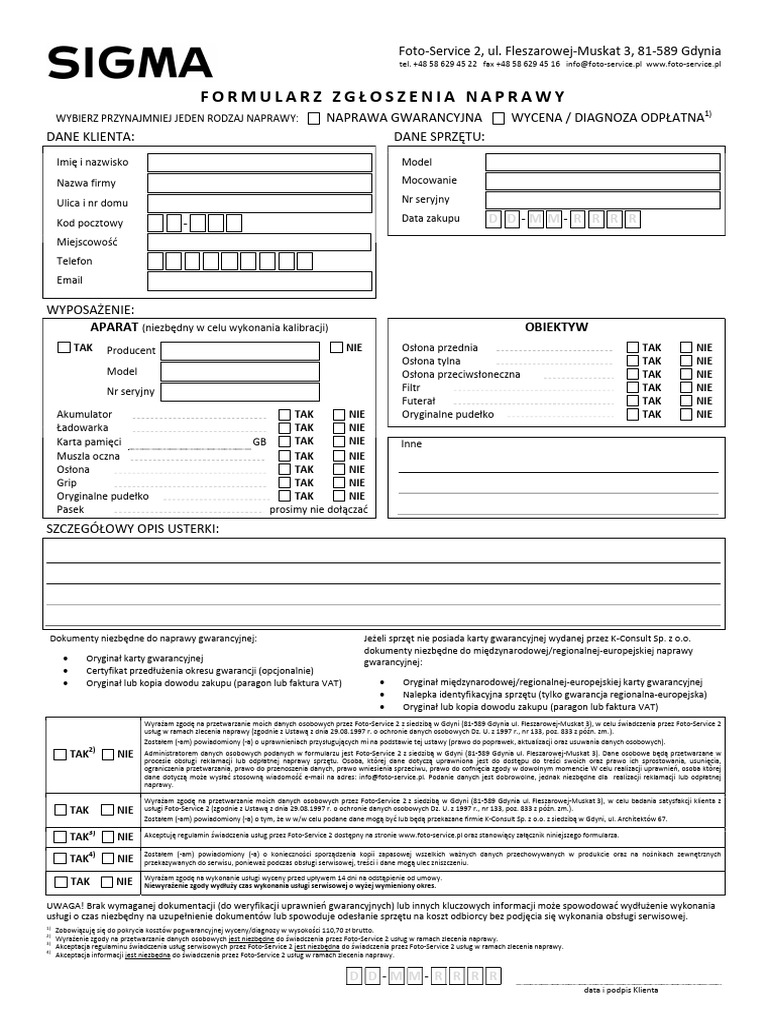 SIGMA Formularz | PDF