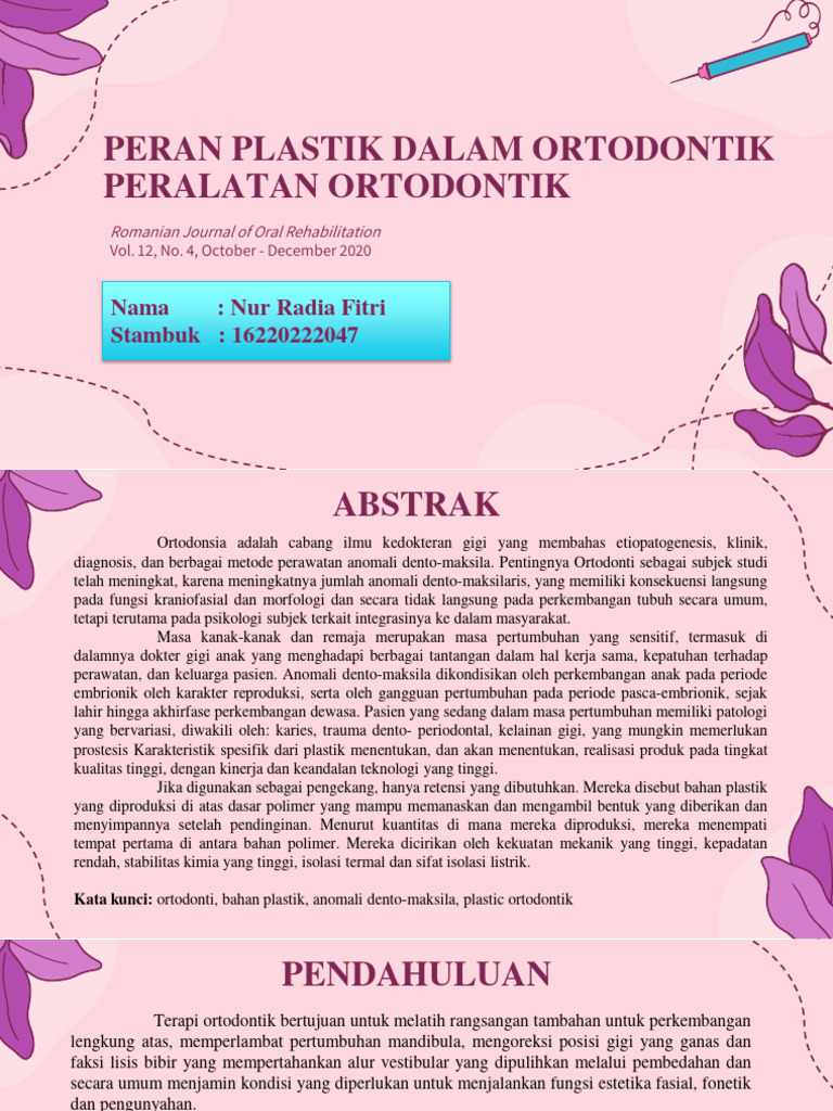 Peran Plastik Dalam Ortodontik (Nur Radia Fitri) Yyt | PDF | Sains & Matematika