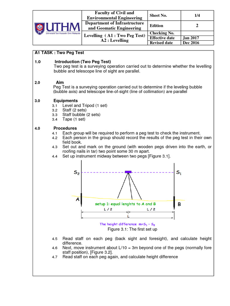 Two Peg Test and Levelling Procedures | PDF | Surveying | Science