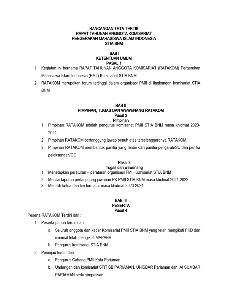 Rancangan Tata Tertib Stia BNM PRM | PDF