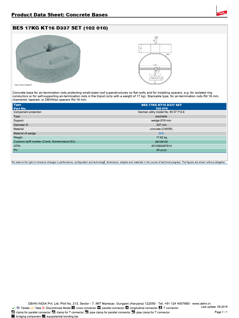 Product Data Sheet: Concrete Bases BES 17KG KT16 D337 SET (102 010 ...