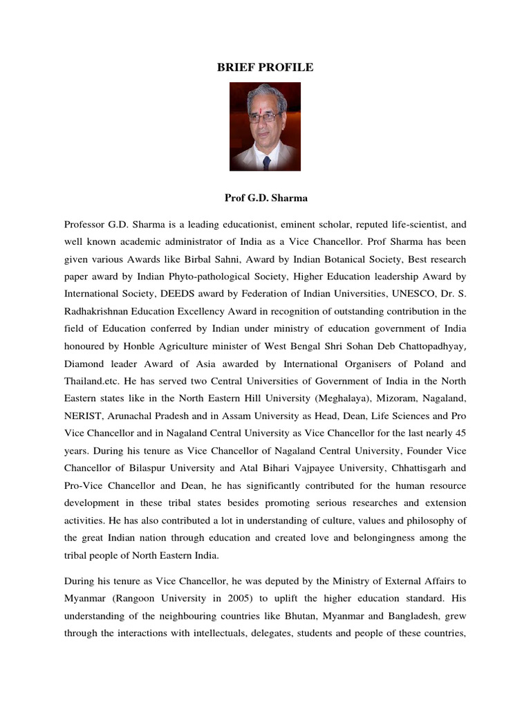 Prof G.D. Sharma-Brief Profile | PDF