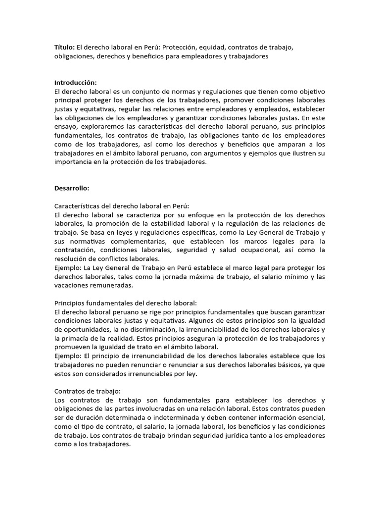 Ensayo TA2 Derecho Laboral | PDF | Derecho laboral | Relaciones laborales