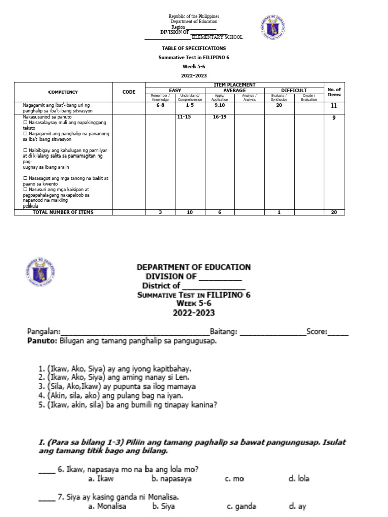 St3 Filipino 6 q1 | PDF