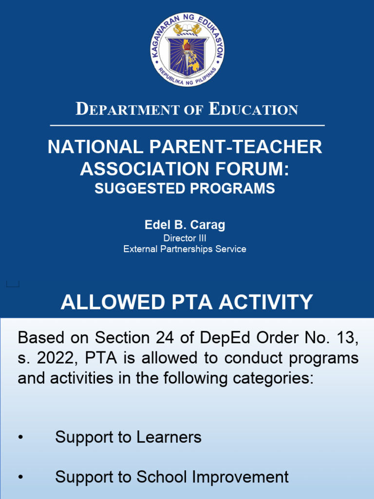 PTA Forum Suggested Programs - Dir. Edel B. Carag | PDF