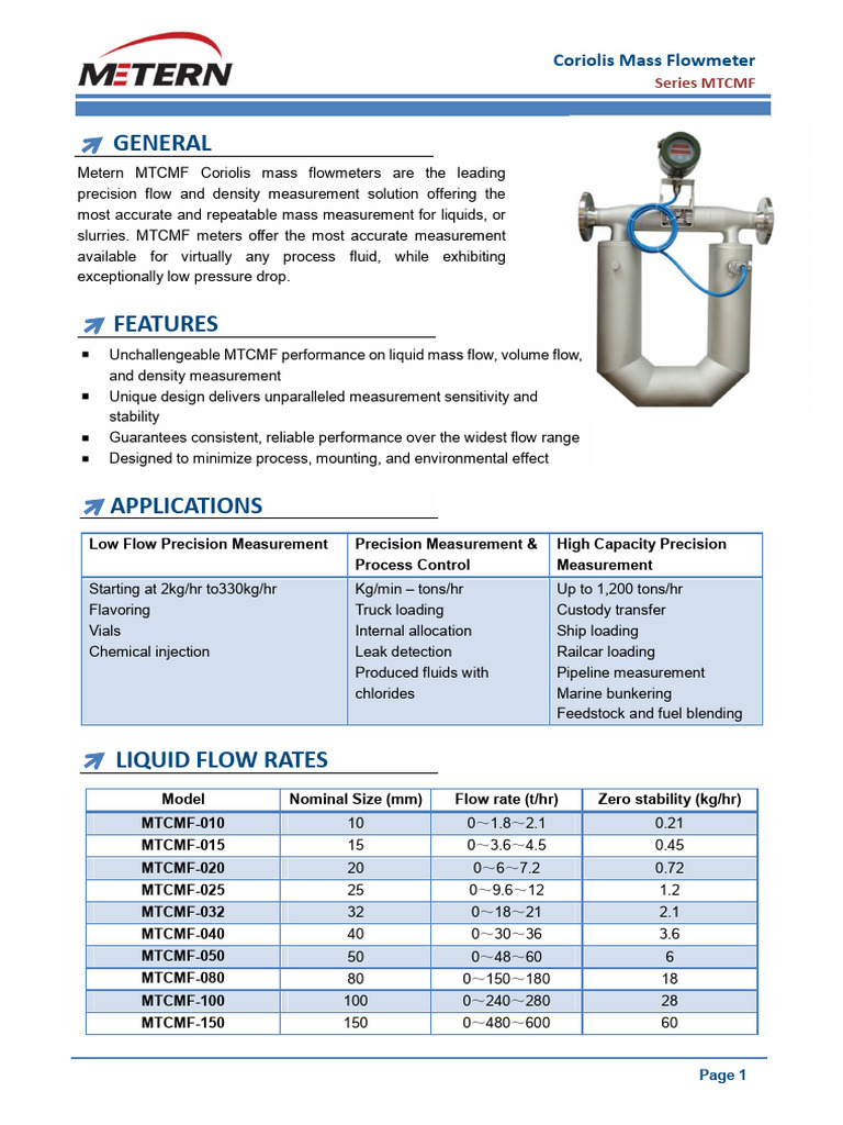 Catalogue - Coriolis Mass Flowmeter | PDF | Flow Measurement | Physical Sciences