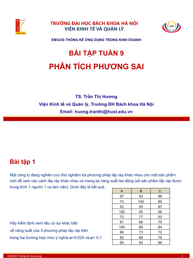 Tuan 9 Bai Tap Anova | PDF