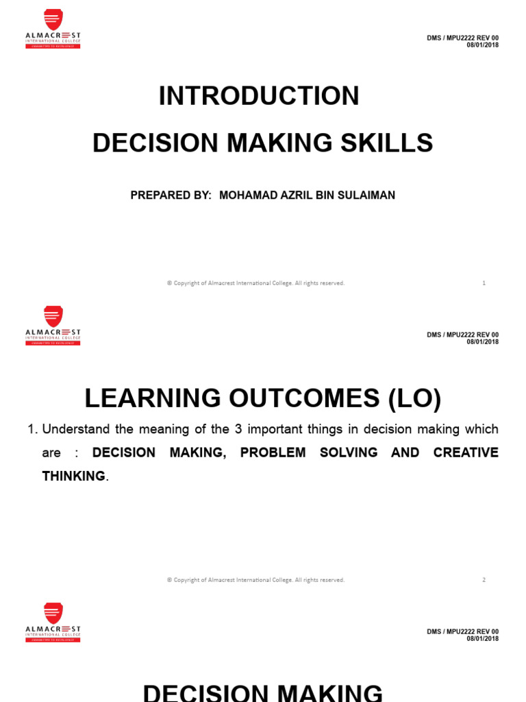 Decision Making Skills Introduction | PDF | Decision Making | Behavior ...