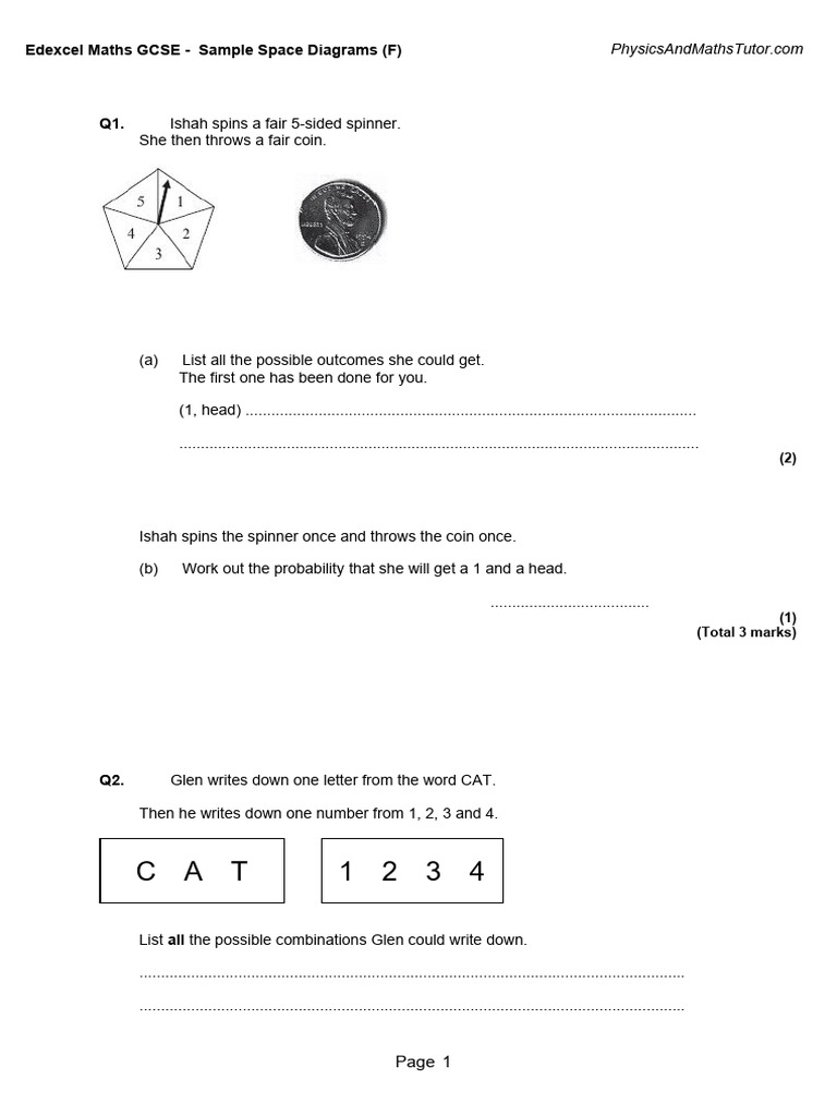 Sample Space Diagrams (F) | PDF | Probability | Probability And Statistics