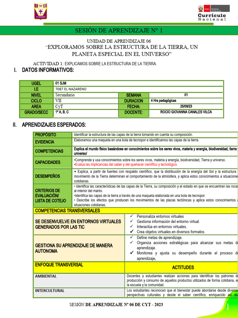 1º SES-ACT 1 CyT UND 6 | PDF | Placas tectónicas | Tierra
