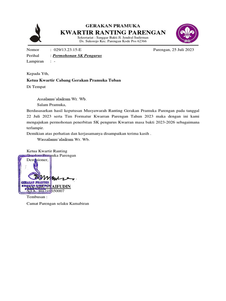 029 Pengajuan SK Kwarran | PDF