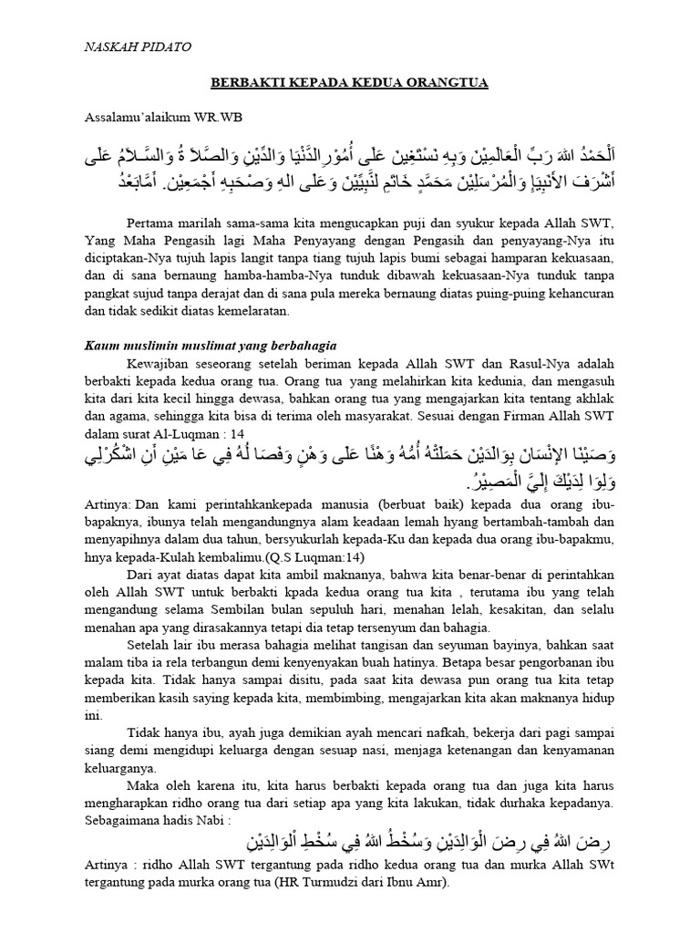 Pidato PAIBP - Berbakti Kepada Orang Tua | PDF | Kajian Bahasa Asing