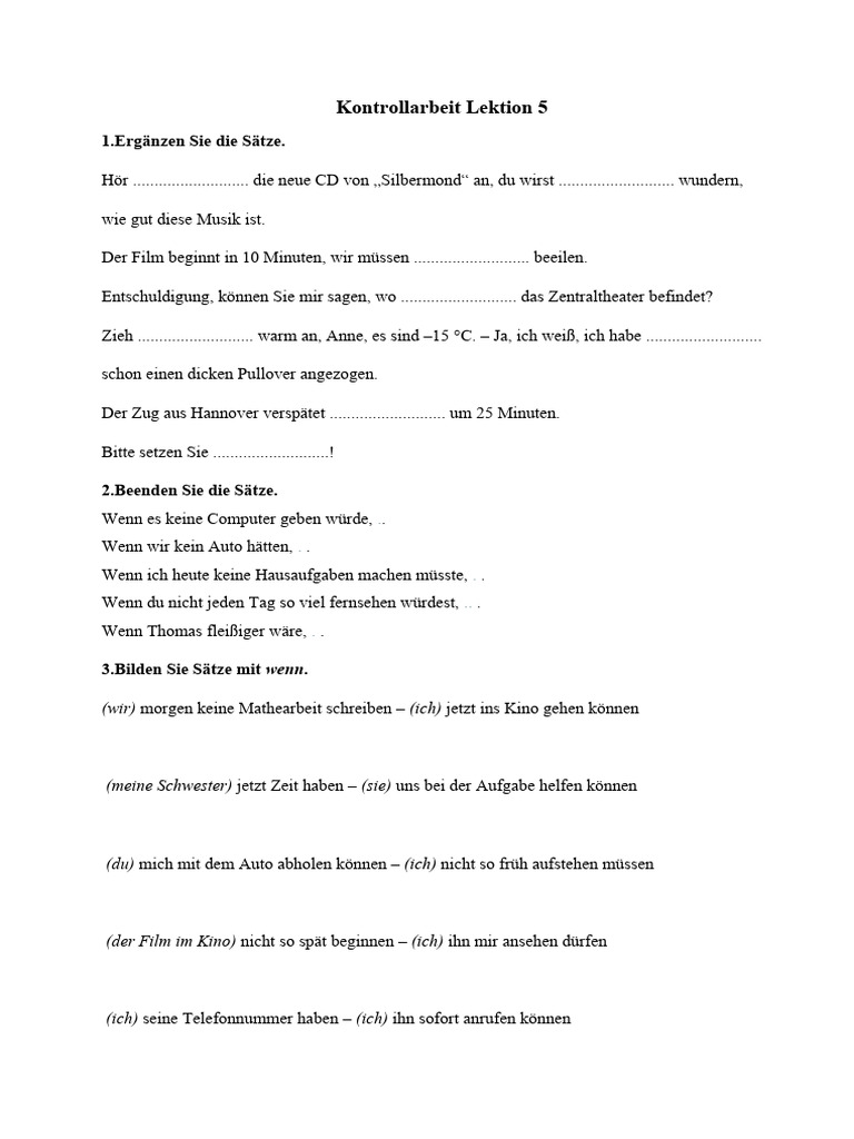 Kontrollarbeit Lektion 5 | PDF