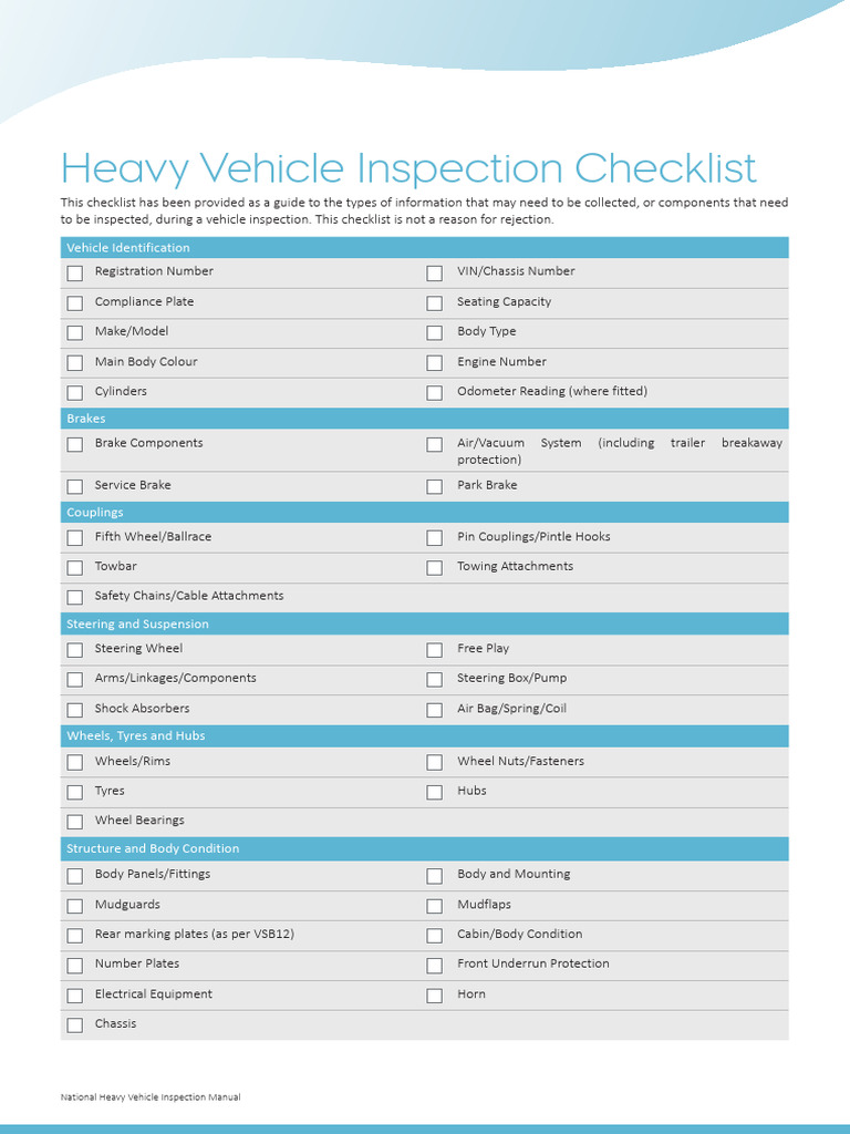 Heavy Vehicle Inspection Checklist Guide | PDF | Truck | Vehicles