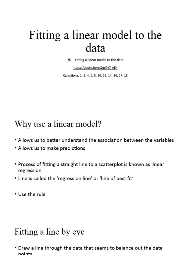 7D - Fitting A Linear Model To The Data | PDF