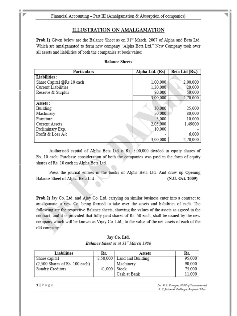 III - 5th Sem - Amalgamation | PDF | Balance Sheet | Book Value