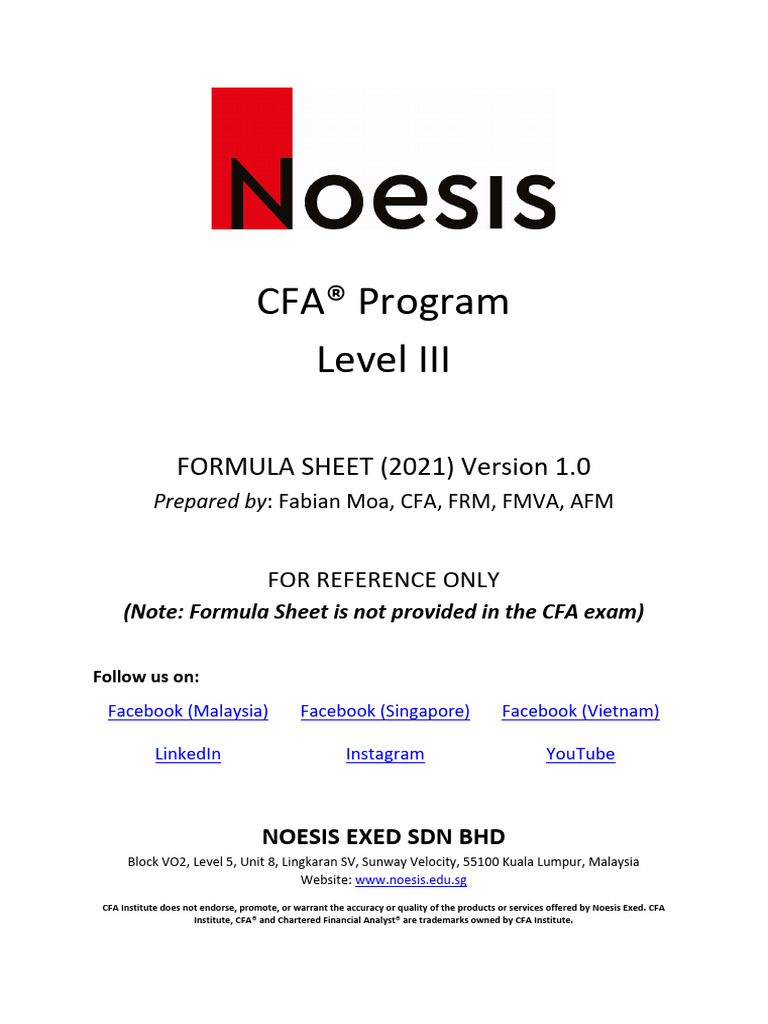 CFA Lv3 Formula Sheet | PDF