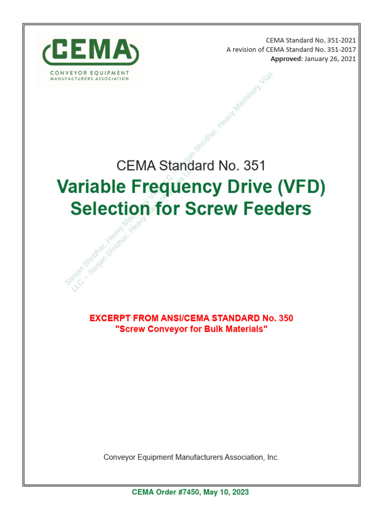 CEMA No. 351 2021 Excerpt 350 VFD Selection For Screw Feeders 8qu04f | PDF | Electric Motor ...