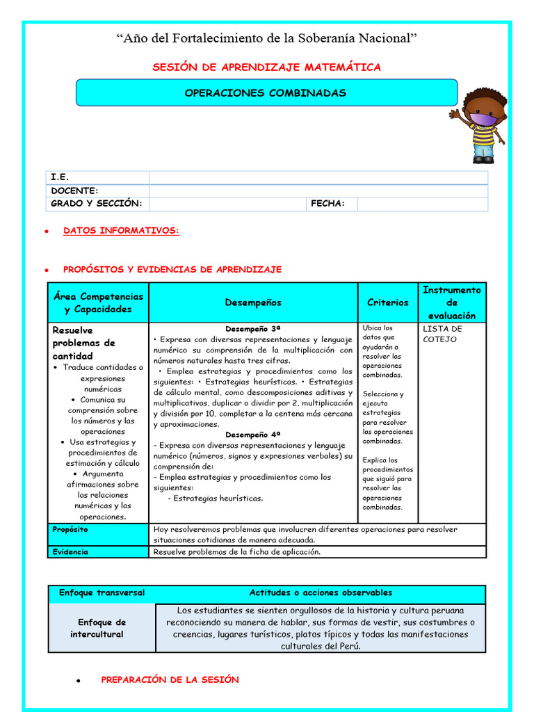 Operaciones Combinadas Sesion Pdf Multiplicación Aprendizaje