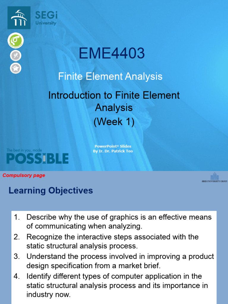 LMS EME4403 Finite Element Week 1 | PDF | Structural Analysis | Finite Element Method