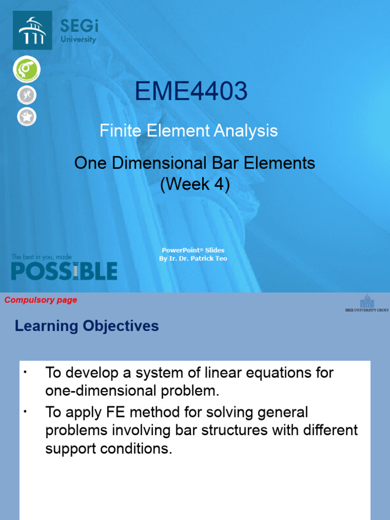 Eme4403 Finite Element Pdf Linear Elasticity Stiffness