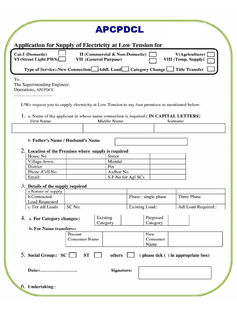 LT Application Form APCPDCL | PDF