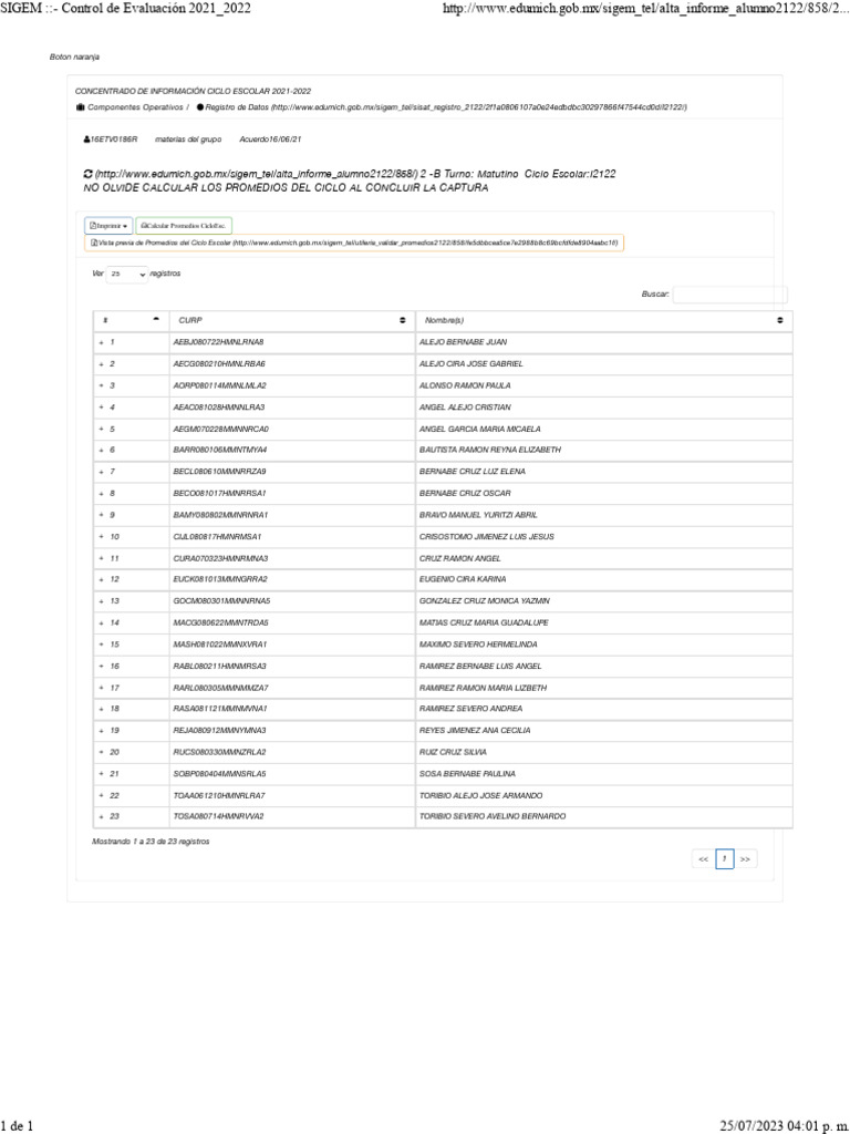 SIGEM - Control de Evaluación 2021 - 2022 | PDF
