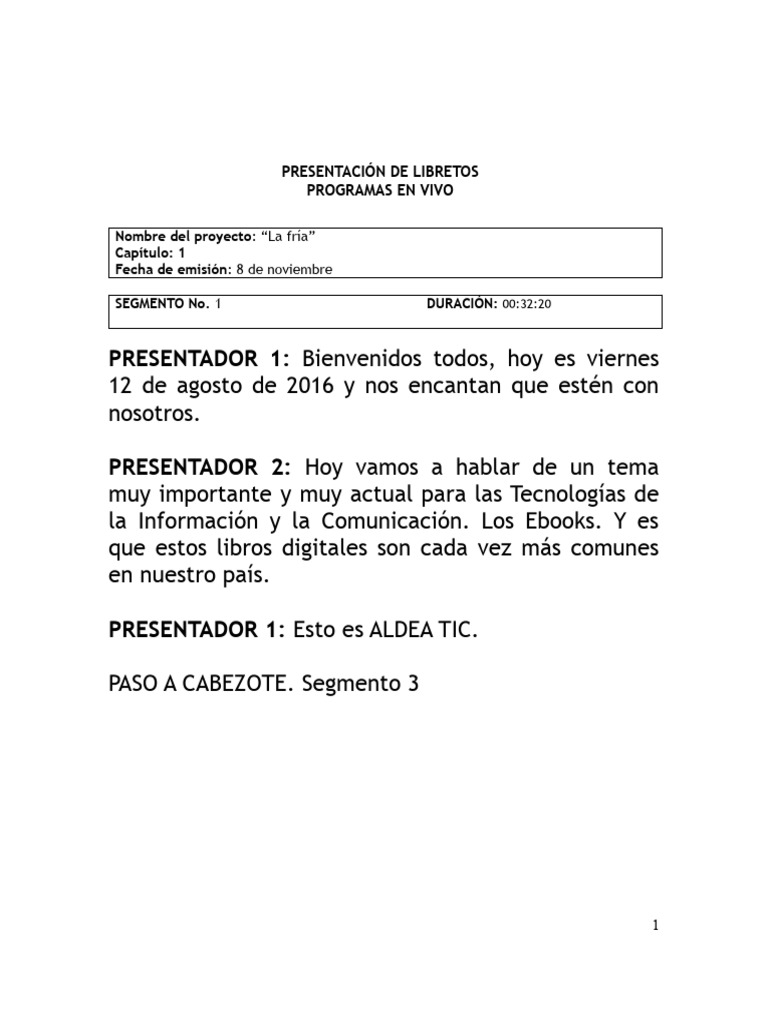 Libreto Presentador Programa en Vivo | PDF