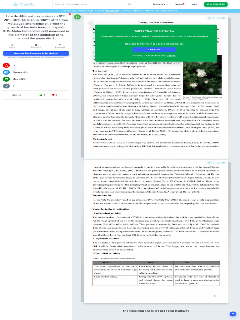 IB Biology IA Example How Do Different Concentrations (0, 20, 40, 60 ...