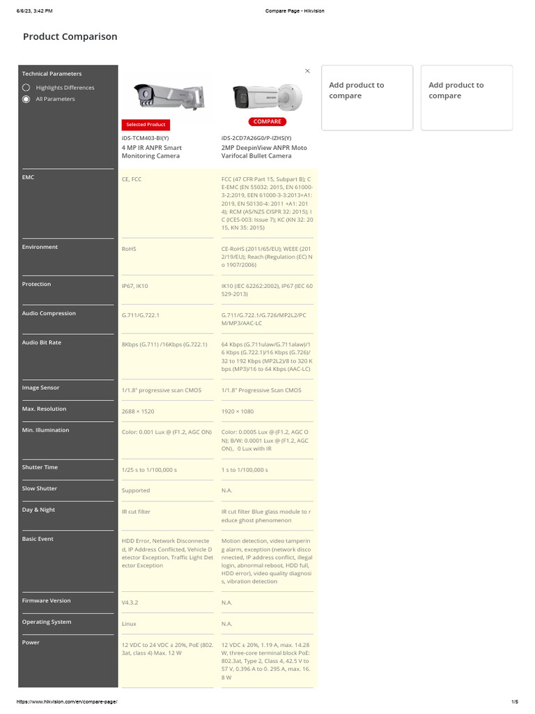 Compare Page - Hikvision | PDF | Computing | Internet Protocols