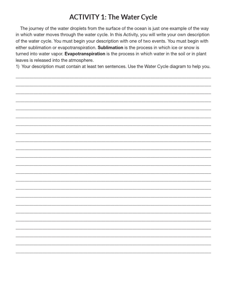 Unit 1 Activity The Water Cycle | PDF