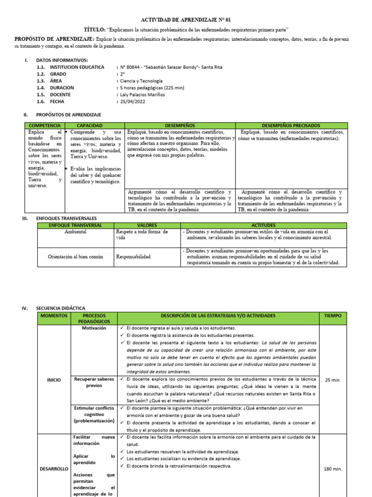 ACTIVIDAD DE APRENDIZAJE #01-2° Sec | PDF | Aprendizaje | Maestros