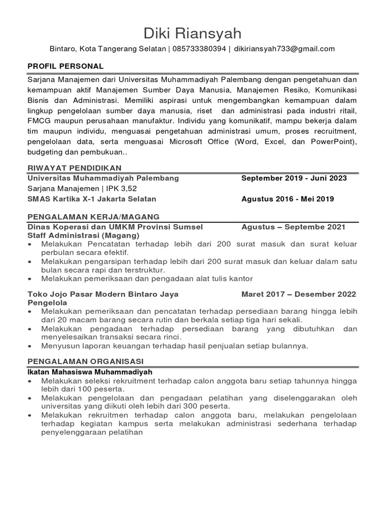 CV Diki Riansyah | PDF
