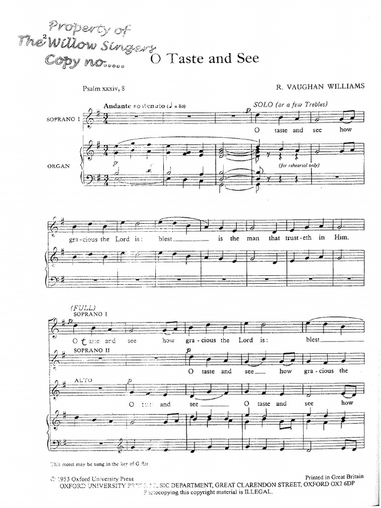 Vaughan Williams O taste and see SSA | PDF
