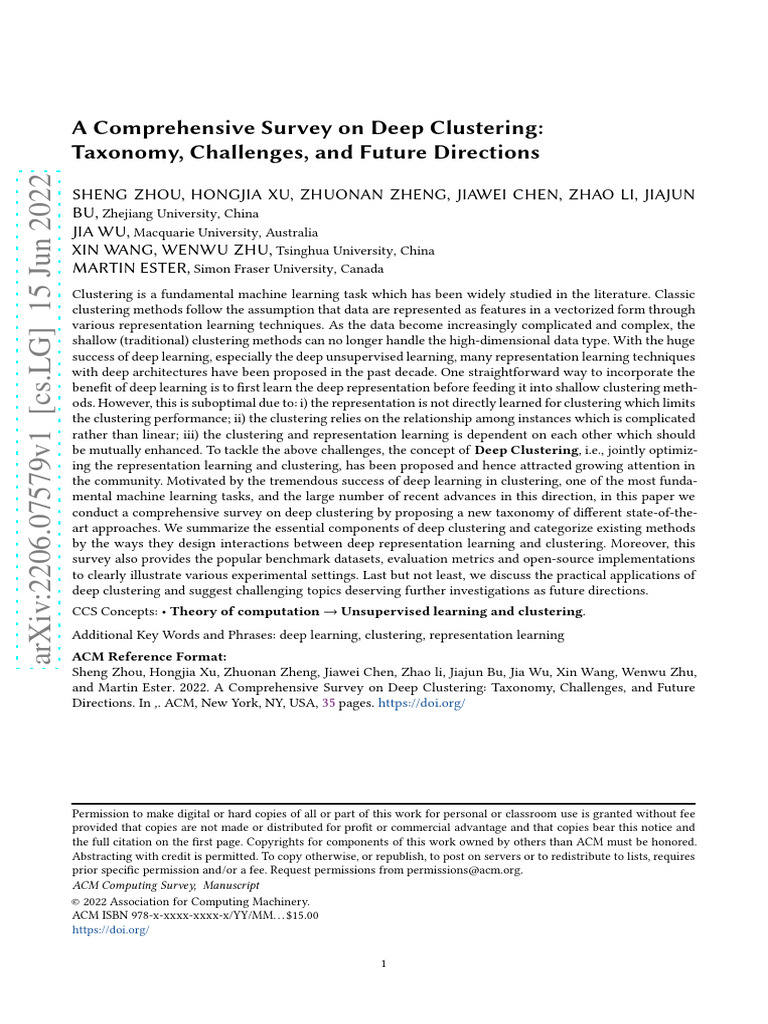 A Comprehensive Survey On Deep Clustering - Taxonomy, Challenges, and Future Directions | PDF ...