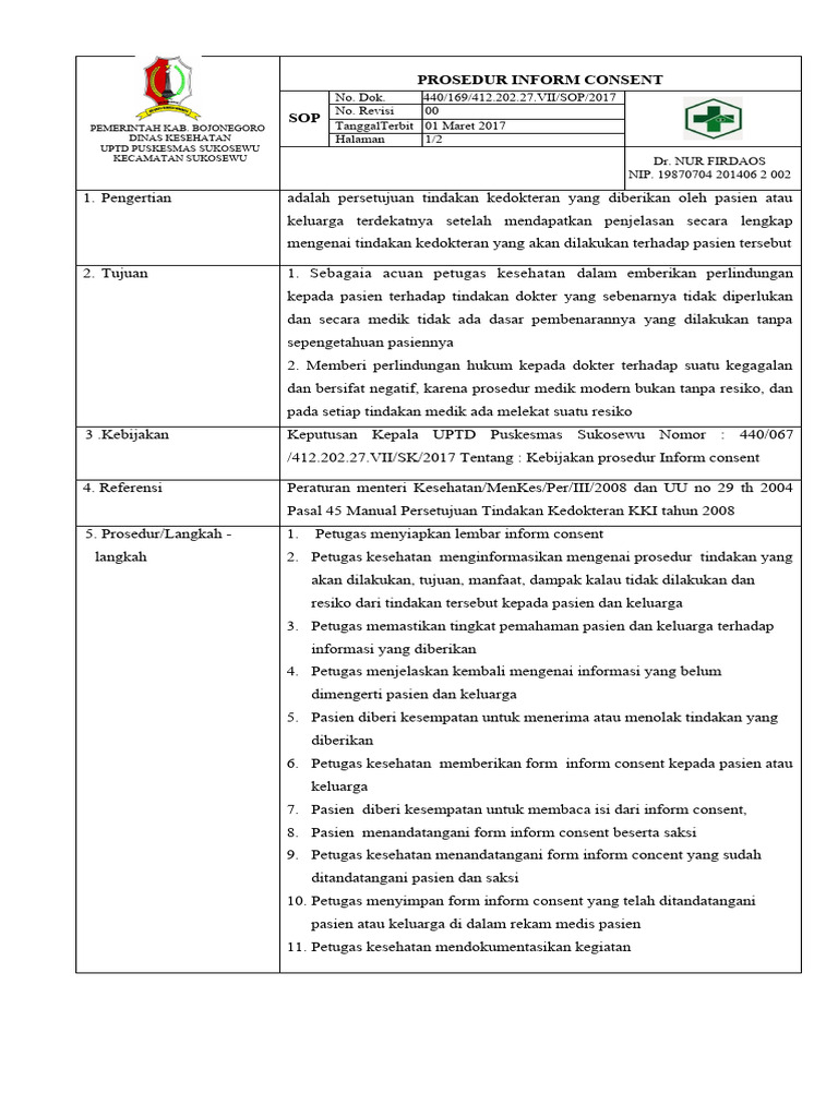Prosedur Inform Consent Medis Puskesmas | PDF | Kesehatan Holistik ...
