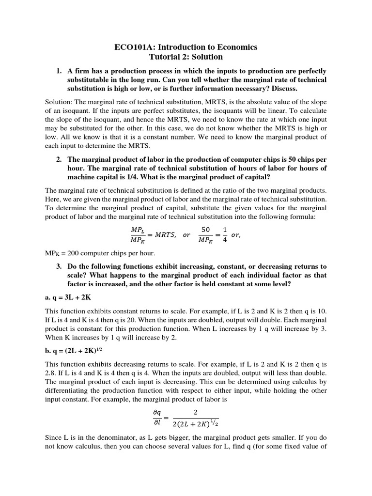 Tutorial 2 Solutions | PDF | Labour Economics | Cost