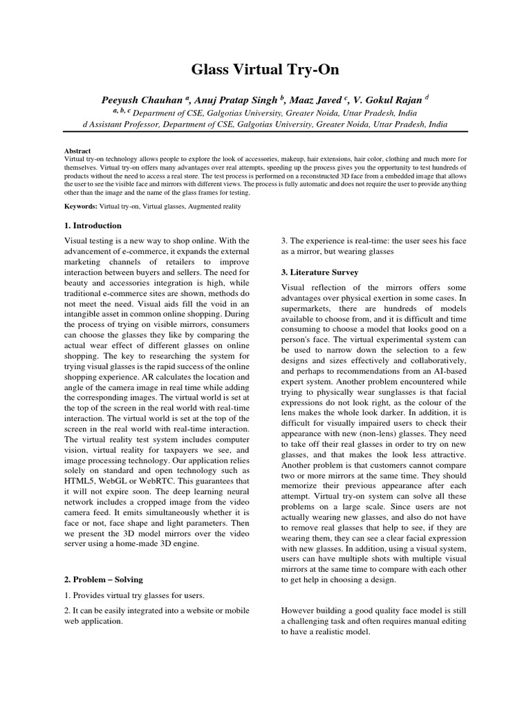 Glass Virtual TryOn (SEE) 1.0 | PDF | Camera | Augmented Reality
