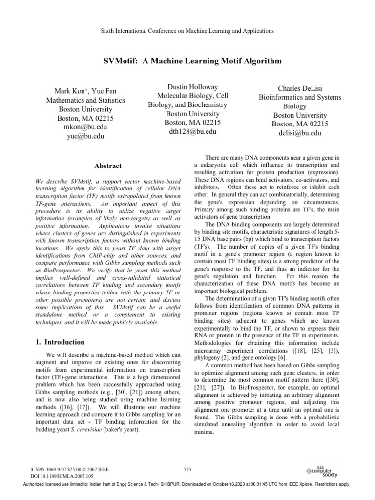 Svmotif A Machine Learning Motif Algorithm Pdf Support Vector Machine Promoter Genetics 