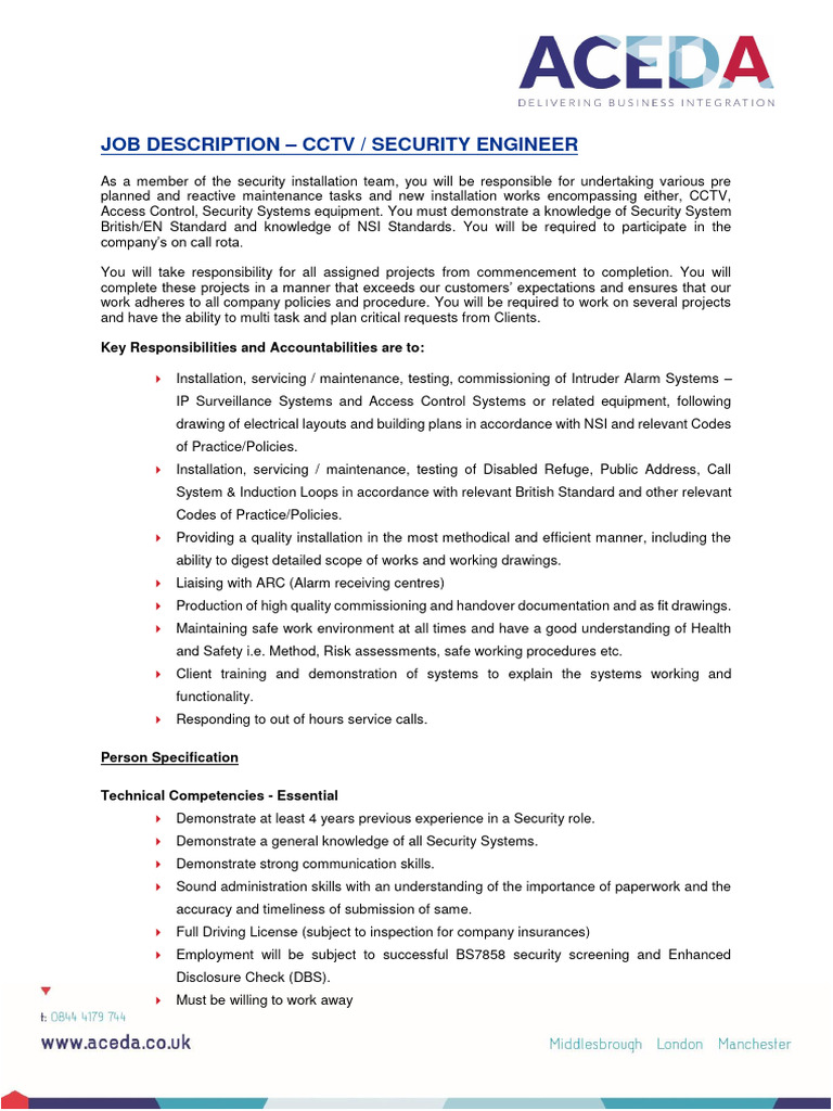 CCTV Security Engineer Job Description | PDF | Security Alarm | Closed ...